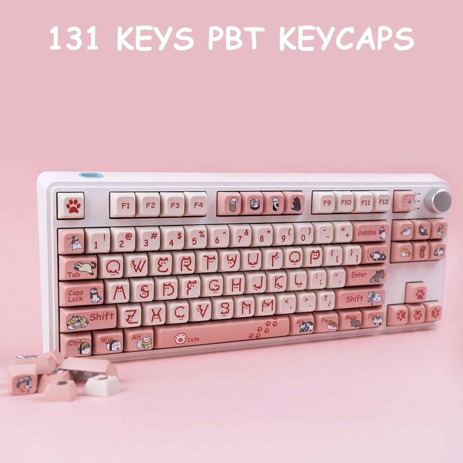 131 Keys Cute Pink Keycaps, Cat Planet Dye-Sublimation Keycaps, PBT XDA ...