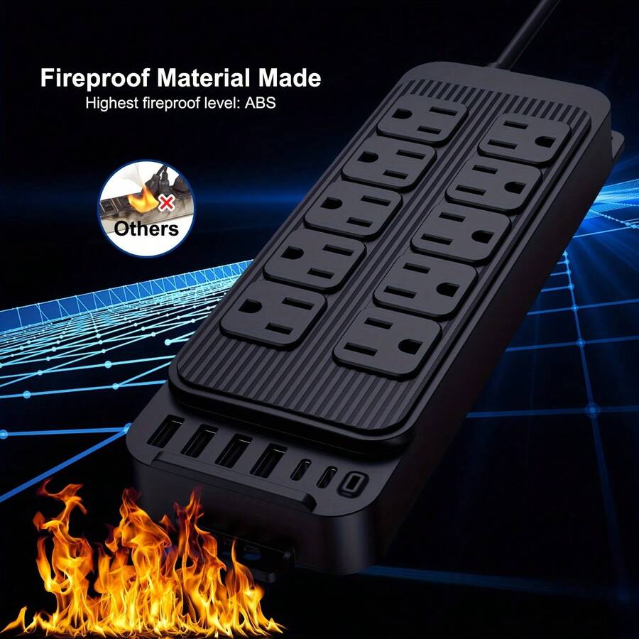 Power Strip Multi Plug With 10 AC Outlets 6 USB QC3.0 18W Fast Charging ...