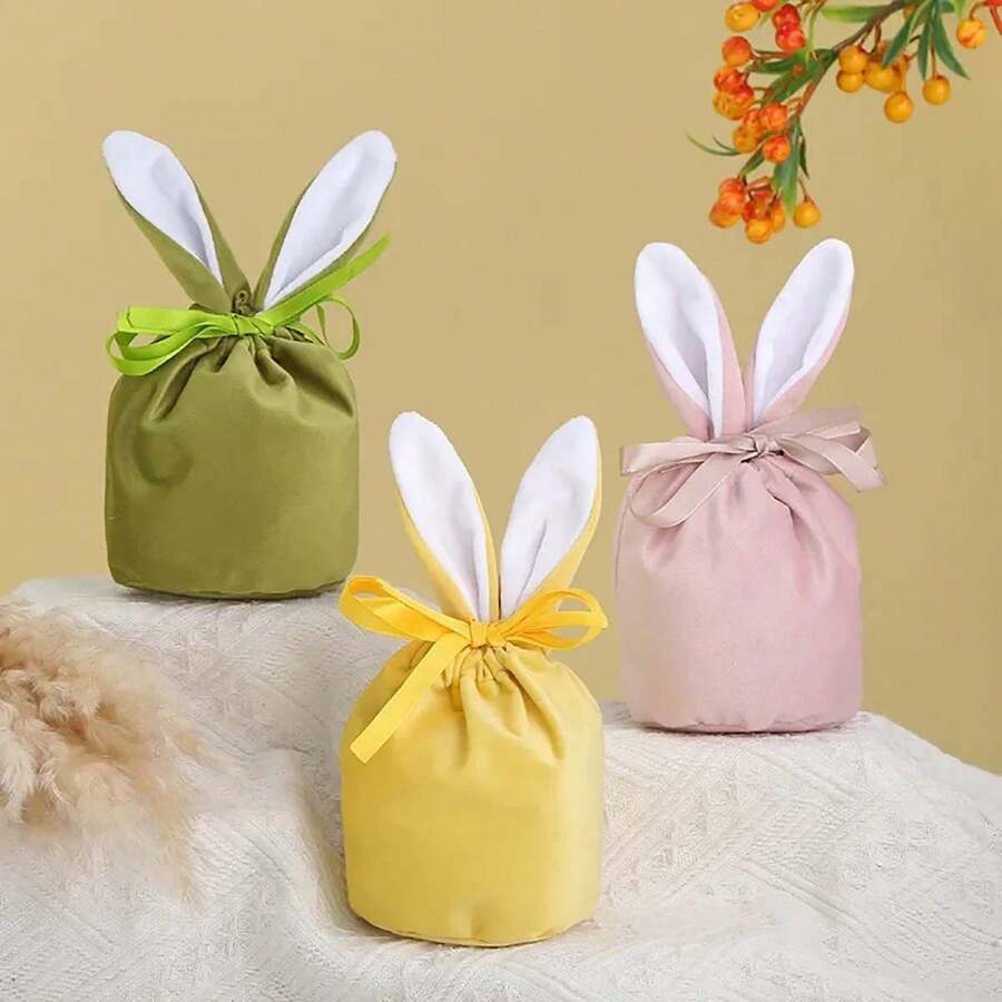 5pcs Creative Easter Bunny Rabbit Bags Ears Velvet Bag Gift Box Sugar ...
