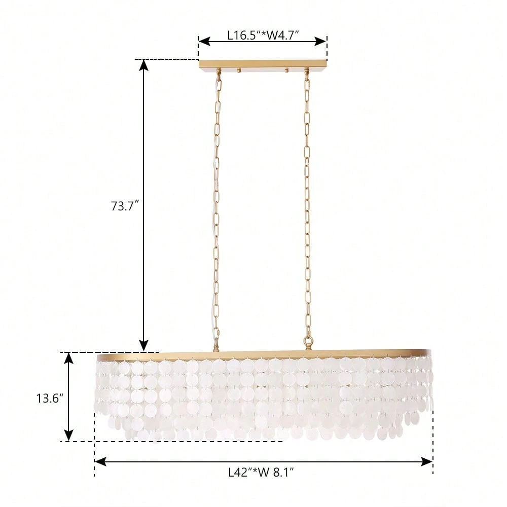 TOCHIC 42'' Gold Rectangular Chandelier Coastal, 5 Lights Natural Capiz ...