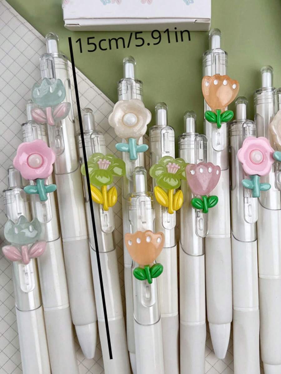 2pcs/Set Cute Flower Design Neutral Pen, Black Ink Kawaii Stationery ...