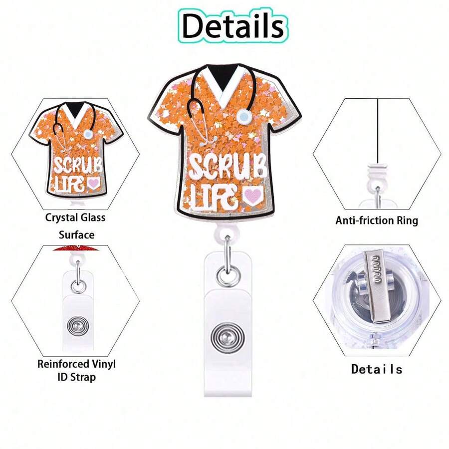 1pc Acrylic Sparkly Badge Reel, Retractable And Cute Badge Clip With ...