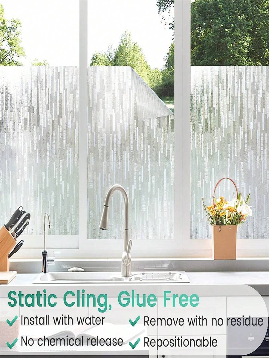 Frosted Glass Privacy Window Film, No Glue Glass Door Film Static Cling ...