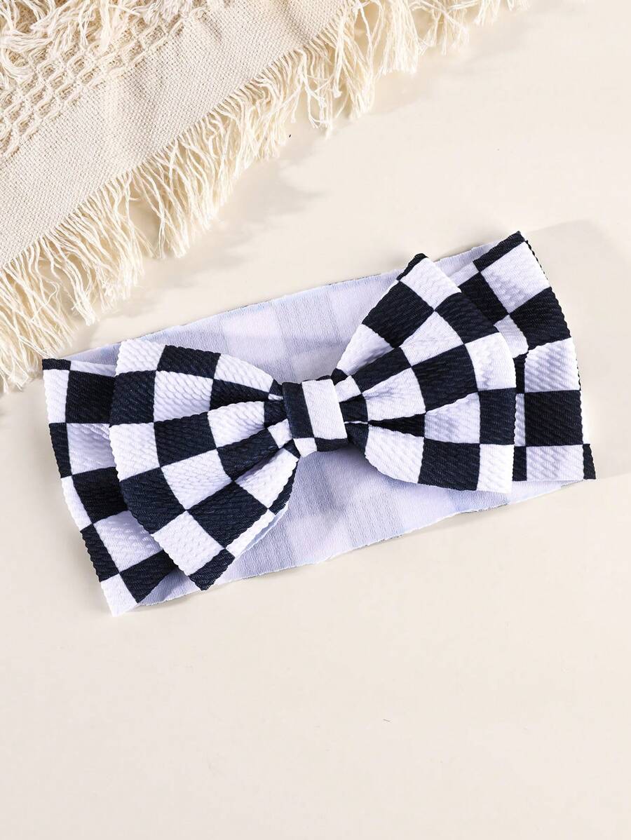 1pc Checkered Bow Headband For Baby,Black And White Plaid Hairband ...