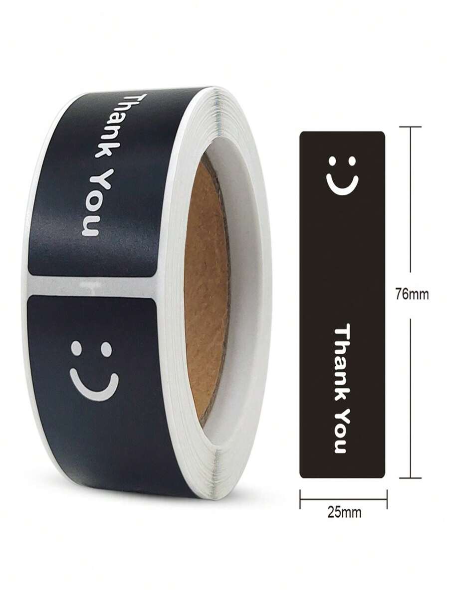120Pcs/Roll Smiling Face Black And White Thank You Rectangular Seal ...