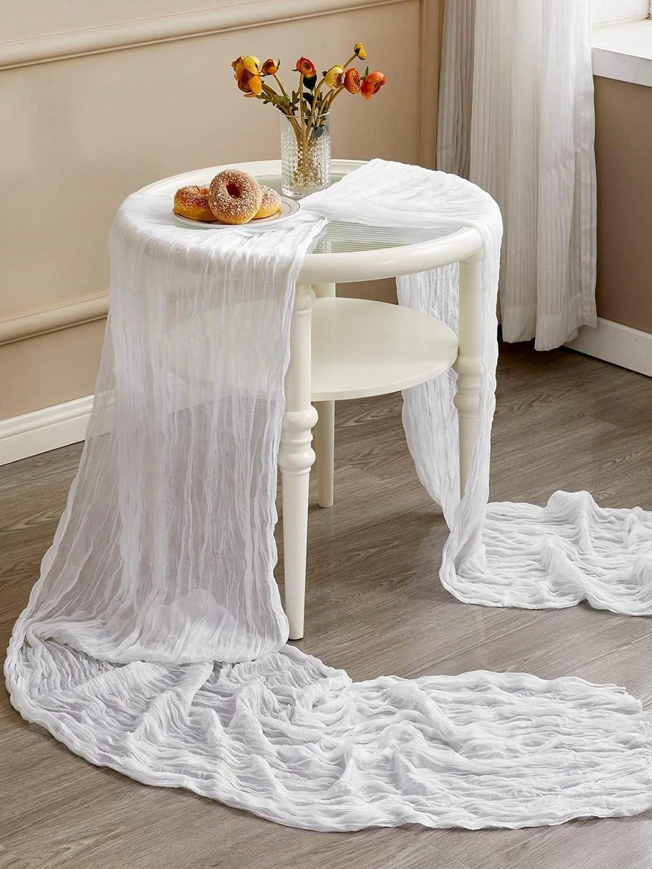 1pc Cheese Cloth Tablecloth With Pleats, For Wedding, Bridal, Baby ...