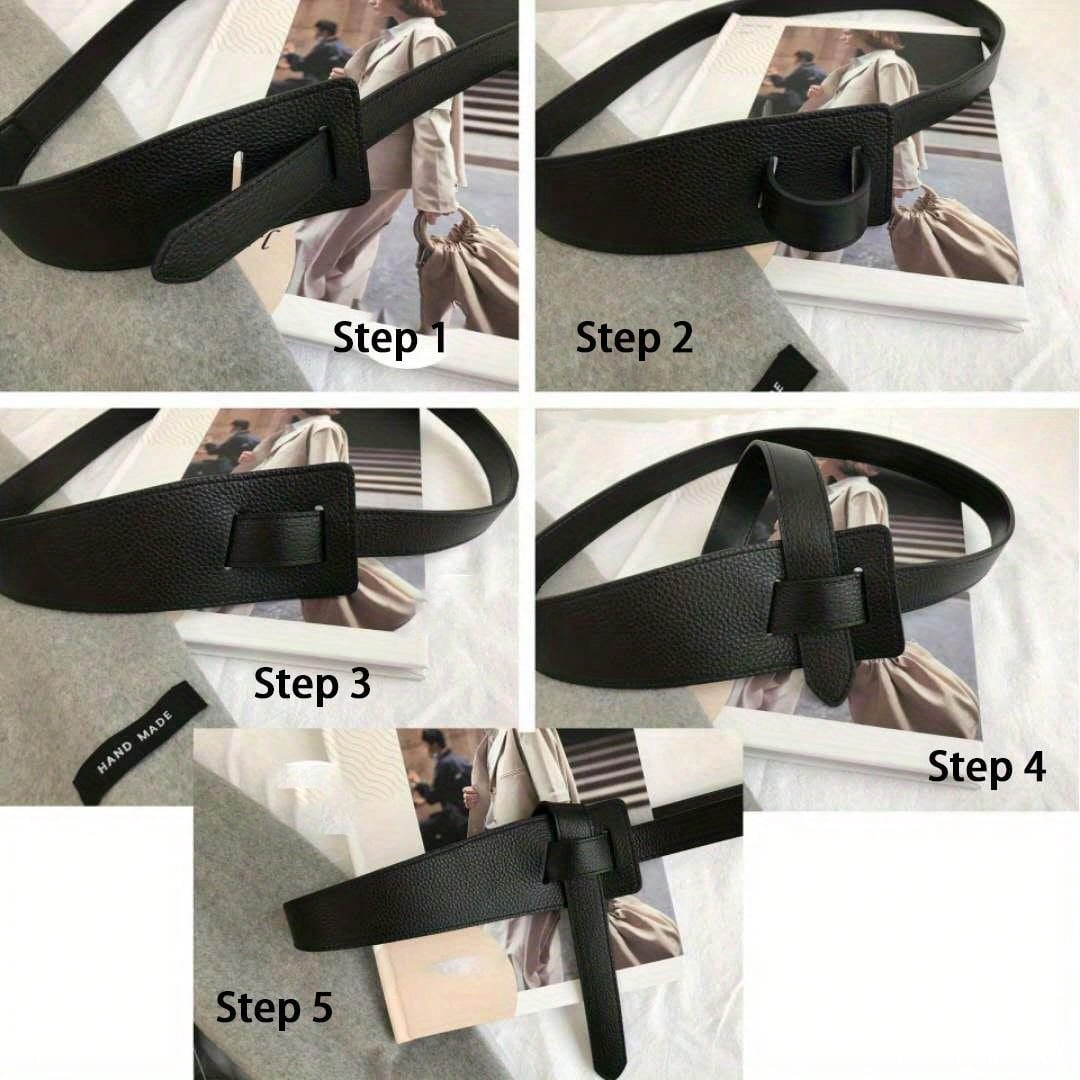 Black Classic Belt With Knot Design, Wide & Casual Style For Women's ...