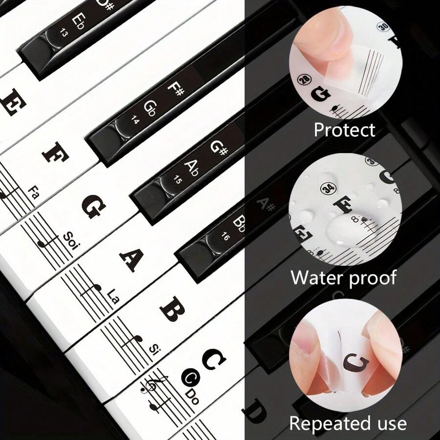 1pc Black And White Piano Keyboard Stickers For 88/61/54/49/37 Keys ...