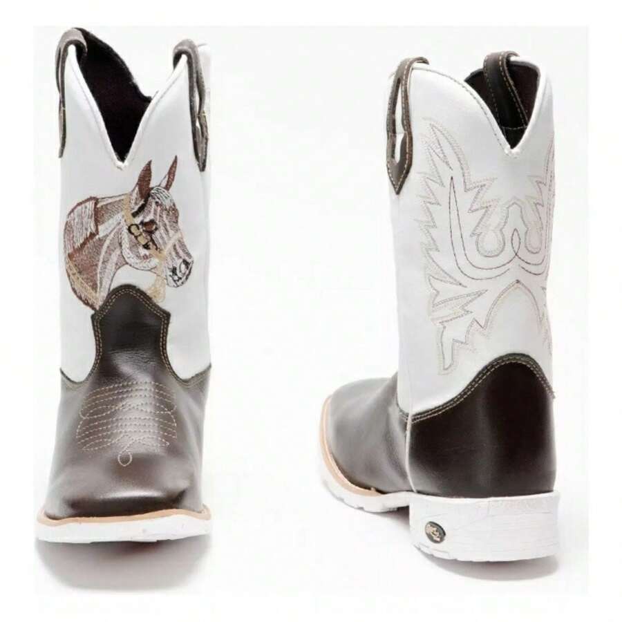 Bota Texana Masculina Sola Branca Botina Country Bico Quadrado Cano ...