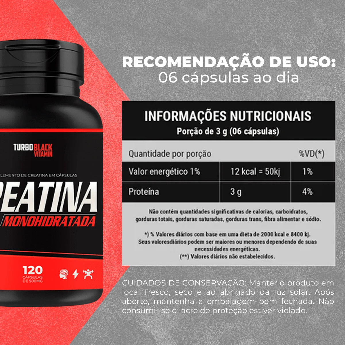 Creatine Monohydrate Unisex Turbo Black Bitamin 120 Capsules 500 Mg ...