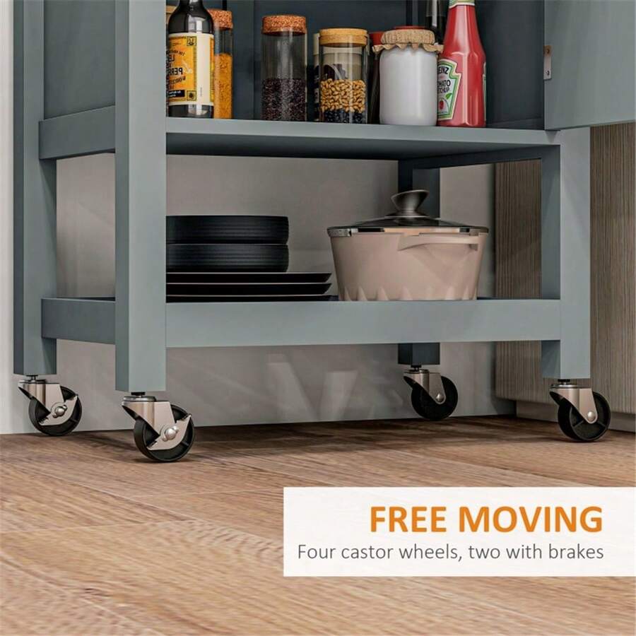 Small Solid Wood Top Kitchen Island Cart On Wheels With Storage ...