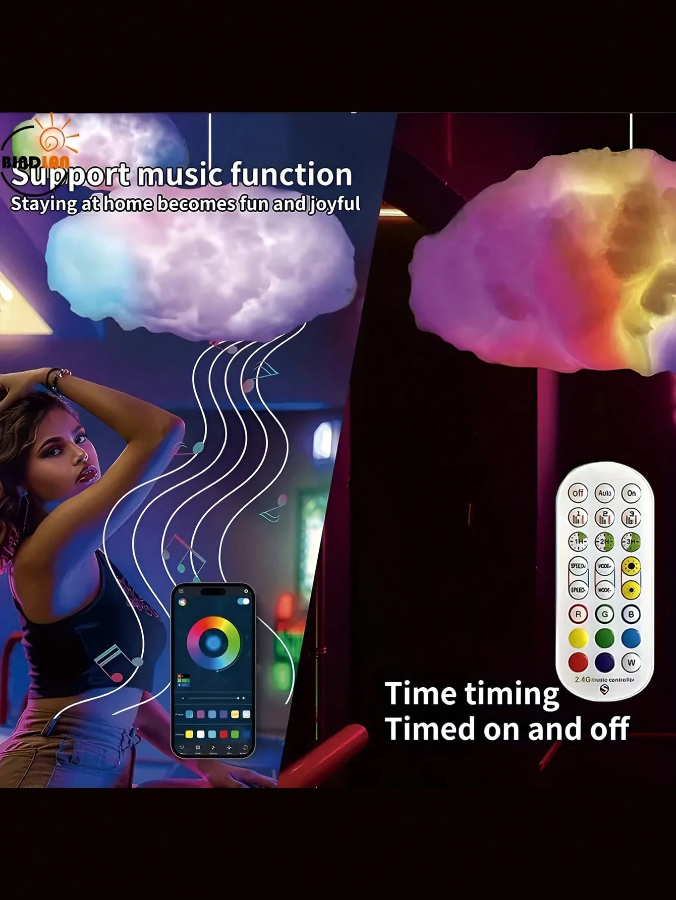 3D Big Cloud Light Kit, Music Sync RGB Multicolor Changing Strip Lights ...