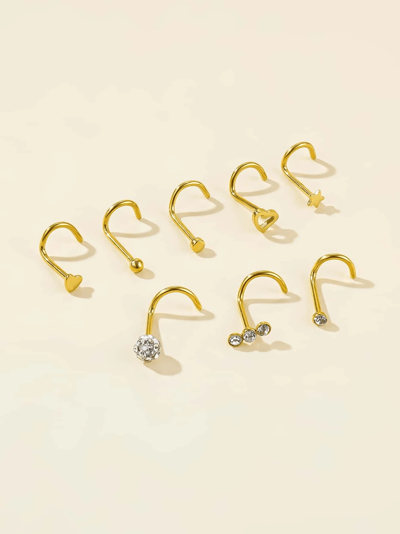 8pcs Stainless Steel Basic Simple Spiral Nose Ring Set | SHEIN USA