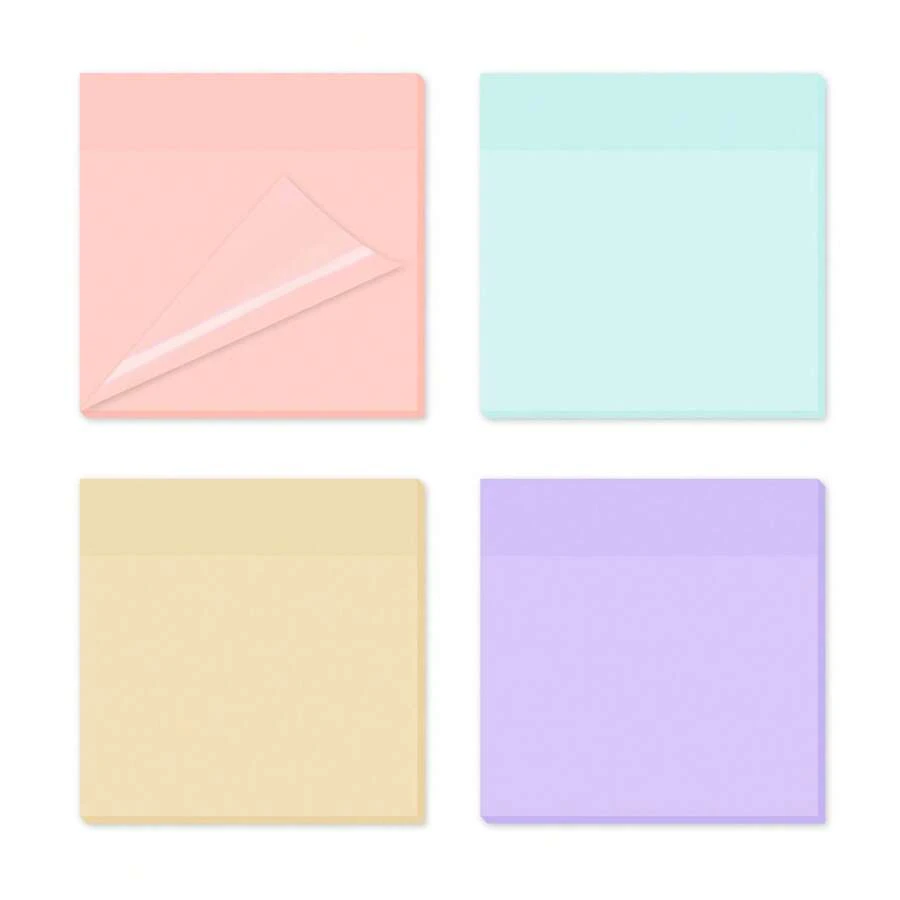 SHEIN X Jess 4 Pads Transparent Sticky Notes Pastel Colored, 7.5x7.5 Cm ...