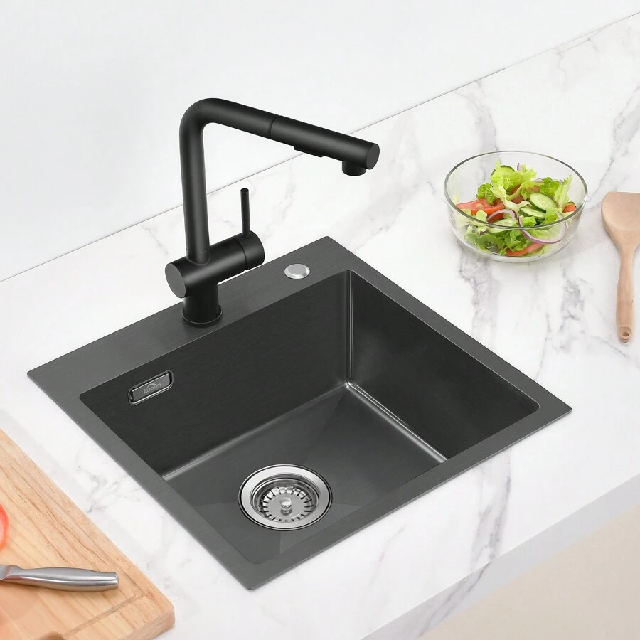 Sink 45 X 45 Cm, Sink Stainless Steel Anthracite 1 Bowl, Built-In Sink ...