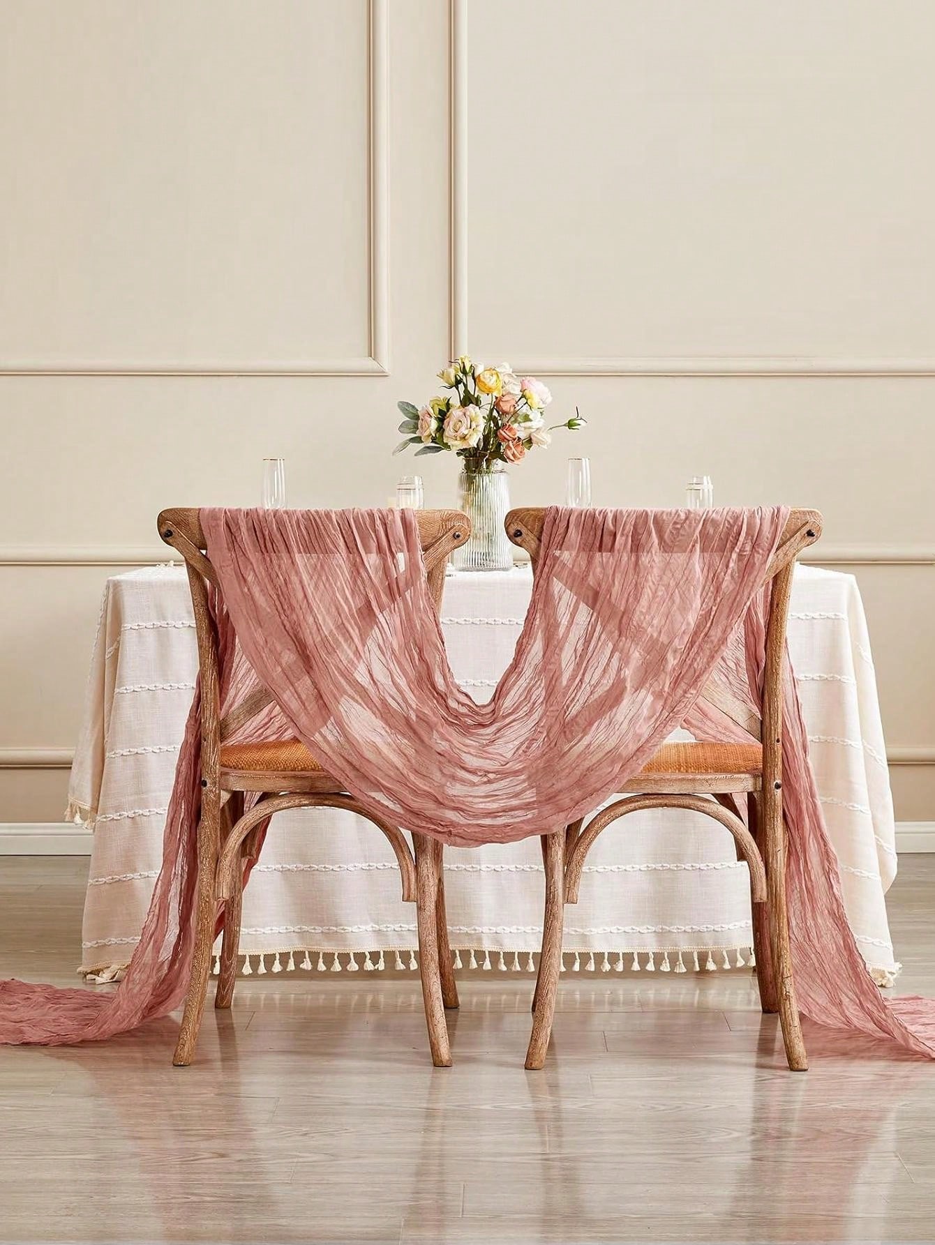 1pc Ruched Cheesecloth Table Runner For Wedding, Bridal, Birthday Party ...
