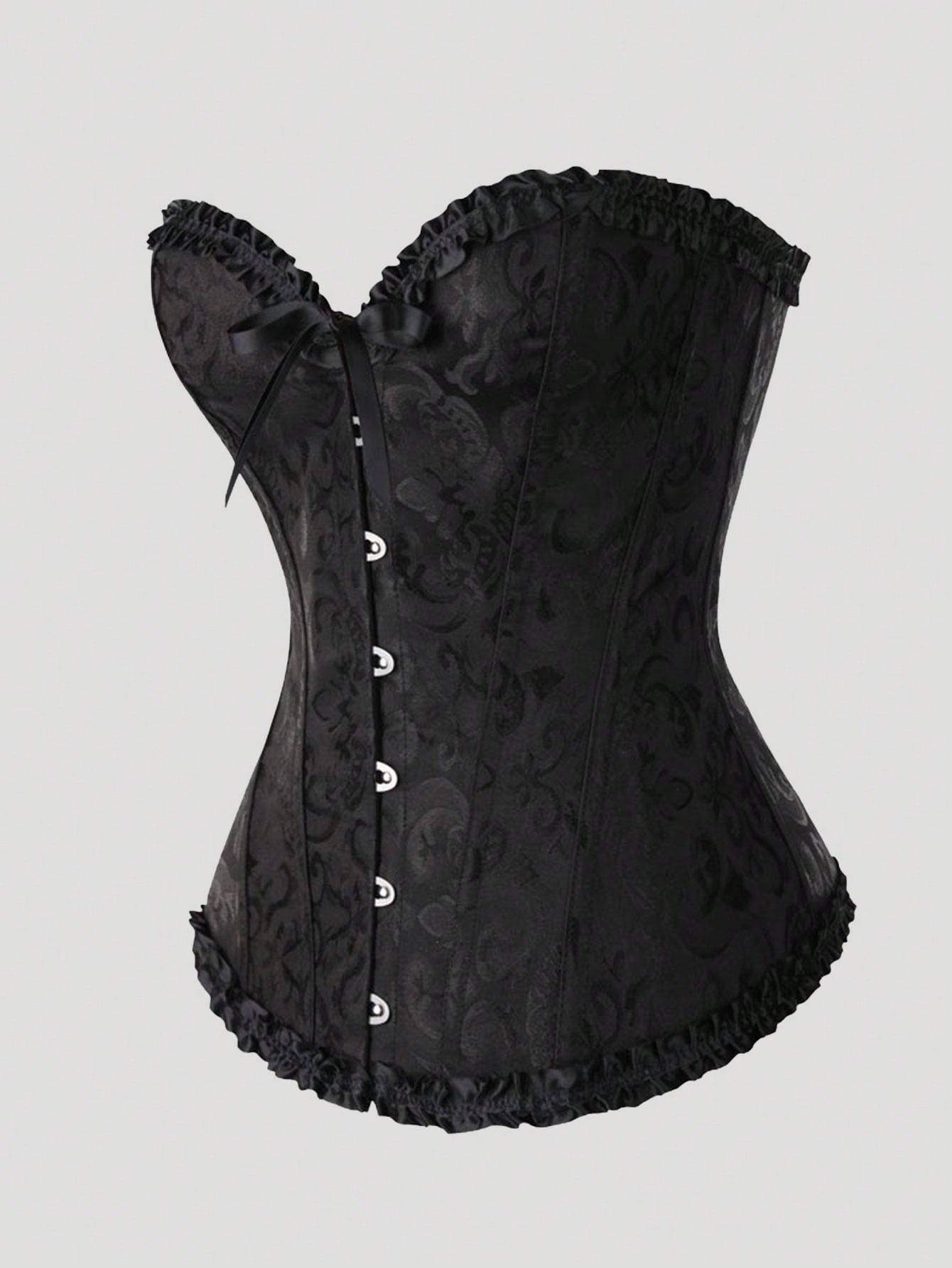 1pc Ladies' Vintage European-Style Jacquard Corset Blouse With Lace ...