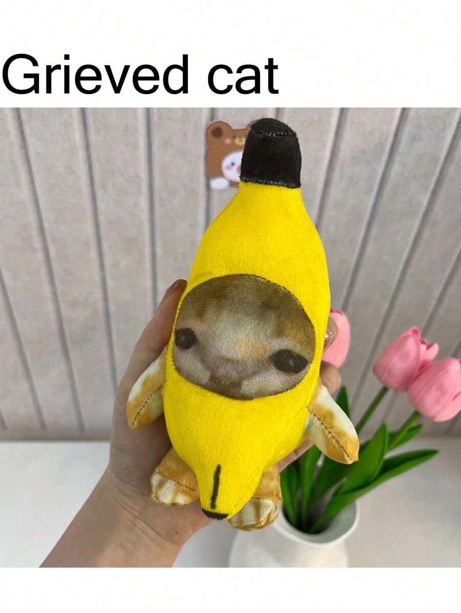 Crying Banana Cat Plush Keychain, Happy Funny Sound Cat Stuffed Animal ...