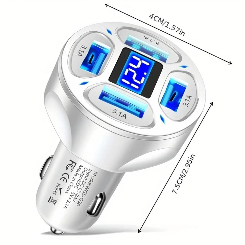 Cargador de coche USB de 48W y 4 puertos LED con enchufe de carga ...