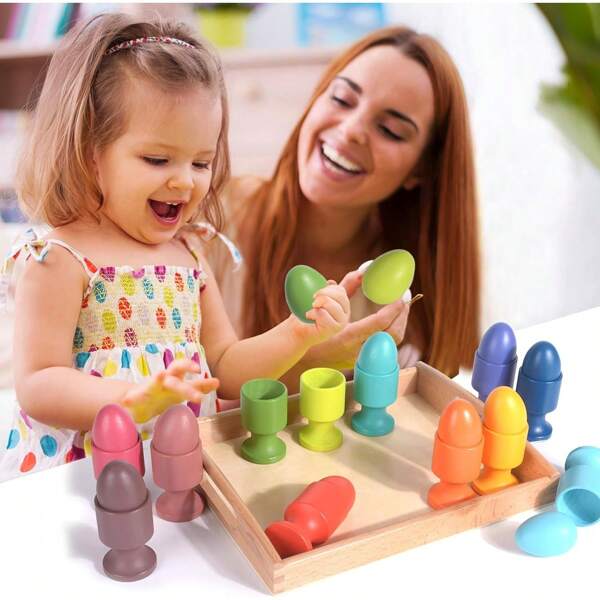 Wooden Color Sorting Toys - Montessori Rainbow Colored Sorting Ball In ...