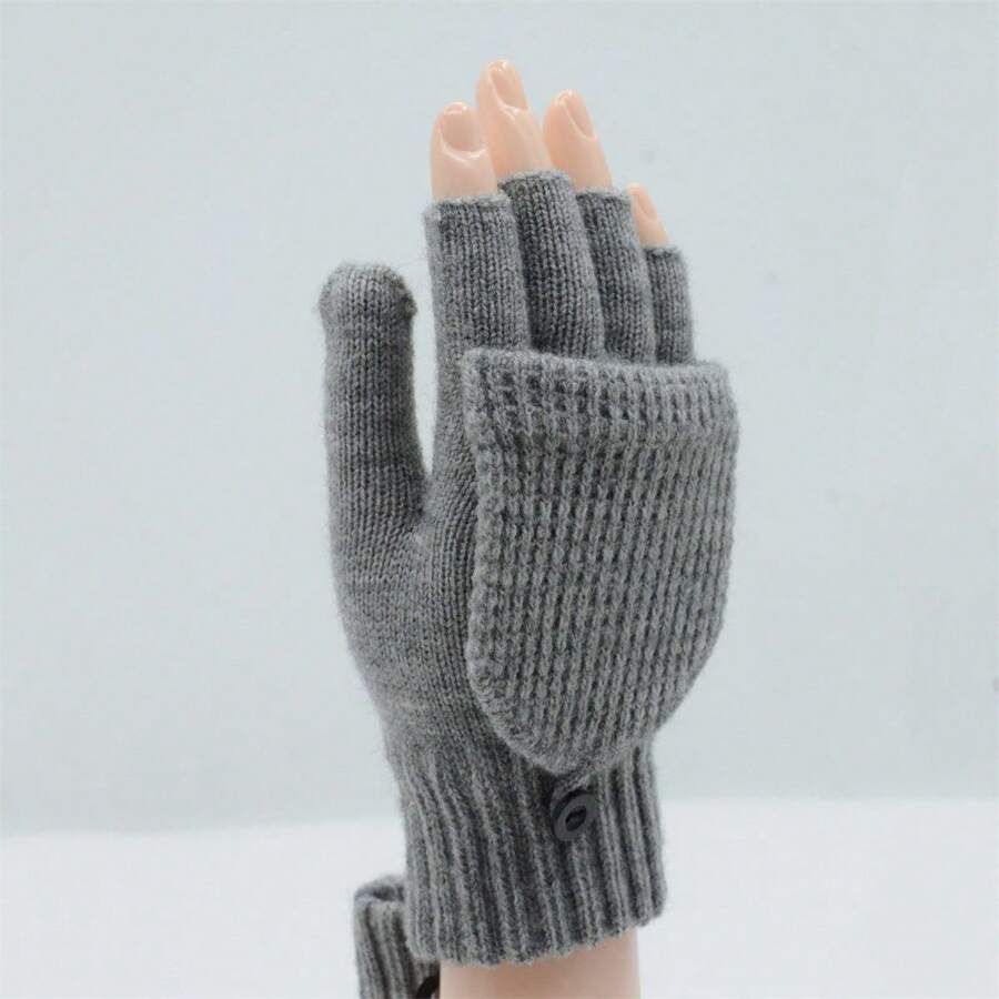 1pc Faux Rabbit Fur 3d Small Plaid Flower Design Half Finger Mittens ...