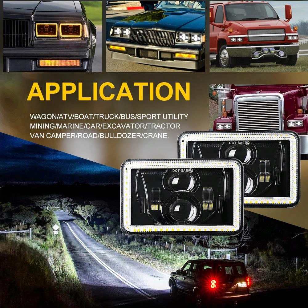 4PC 4x6" LED Headlight Hi/Lo Beam Halo DRL Fit Chevrolet Camaro Iroc-Z ...