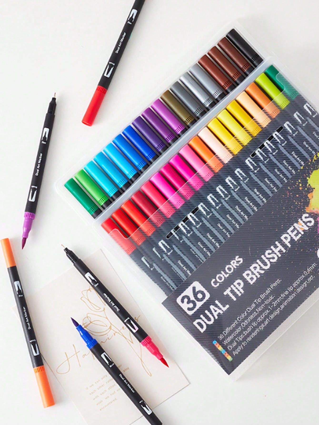 12/24/36/48/60/72/100 Colors Dual Tip Brush Marker Pen & Fine Line ...