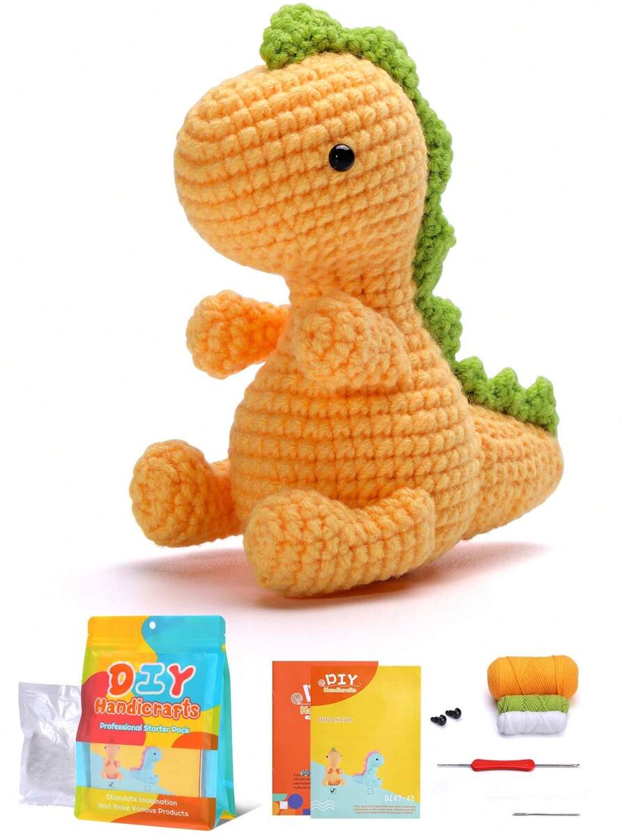1 Set Yellow Dinosaur Amigurumi Crochet Kit, Diy Knitting Yarn Toy With ...