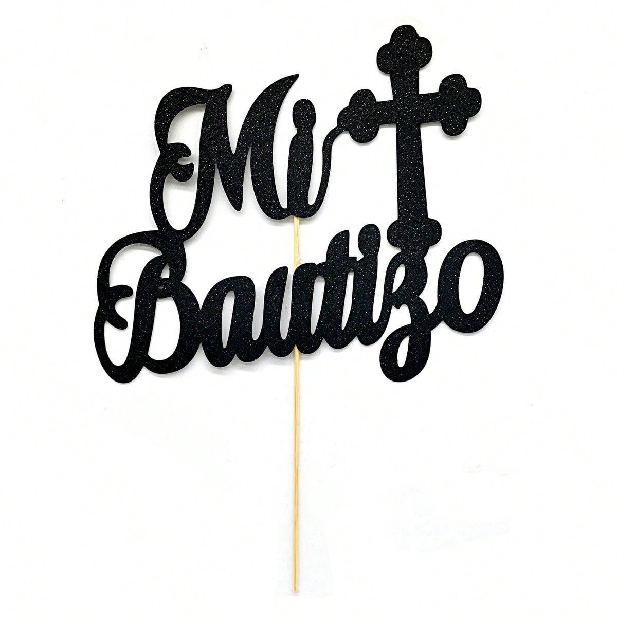 Double-Sided Gold Onion Paper Black-Gold Mi Bautizo Cake Topper With ...
