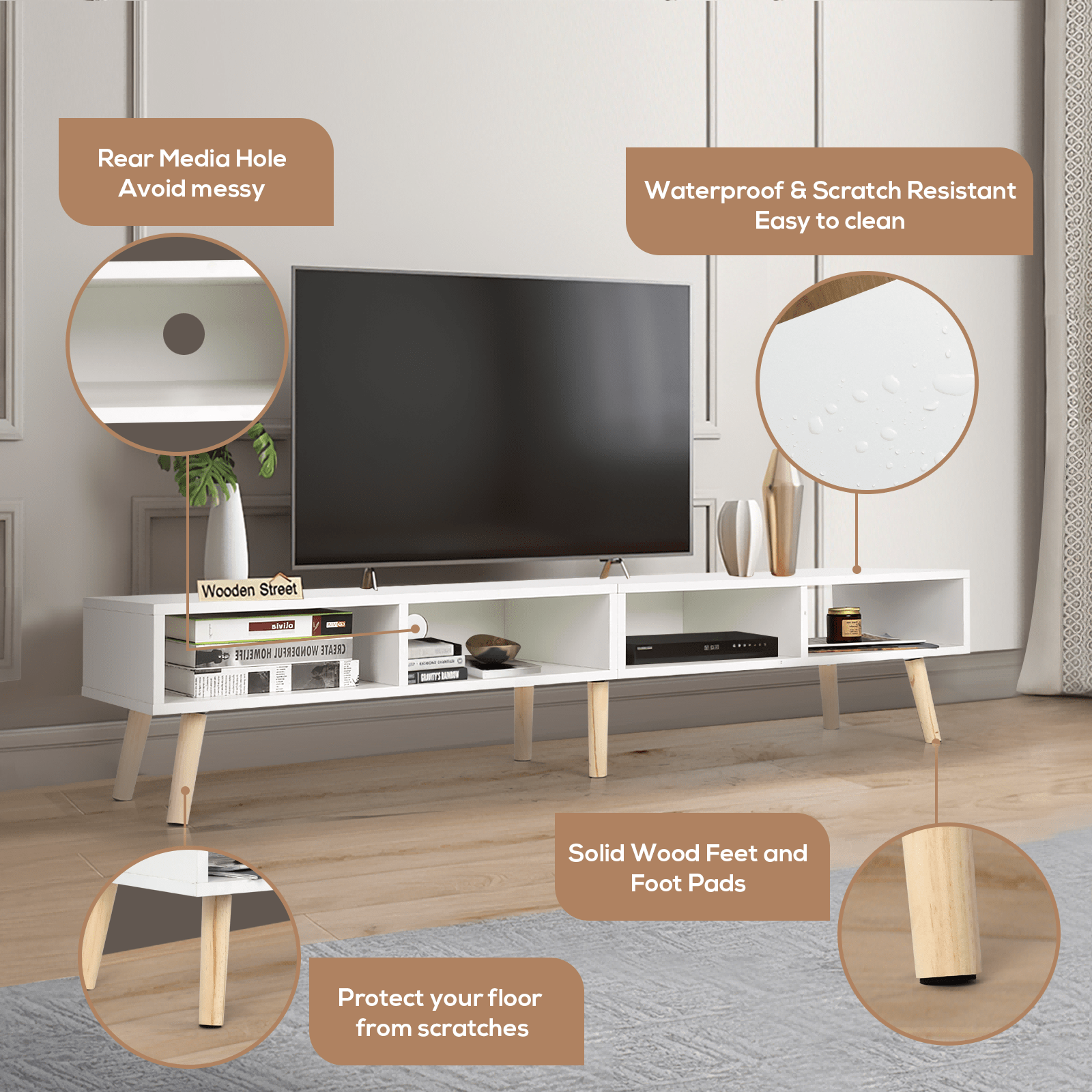 VOWNER TV Stand For 55-60 Inch TV Console Table With Open Shelf ...