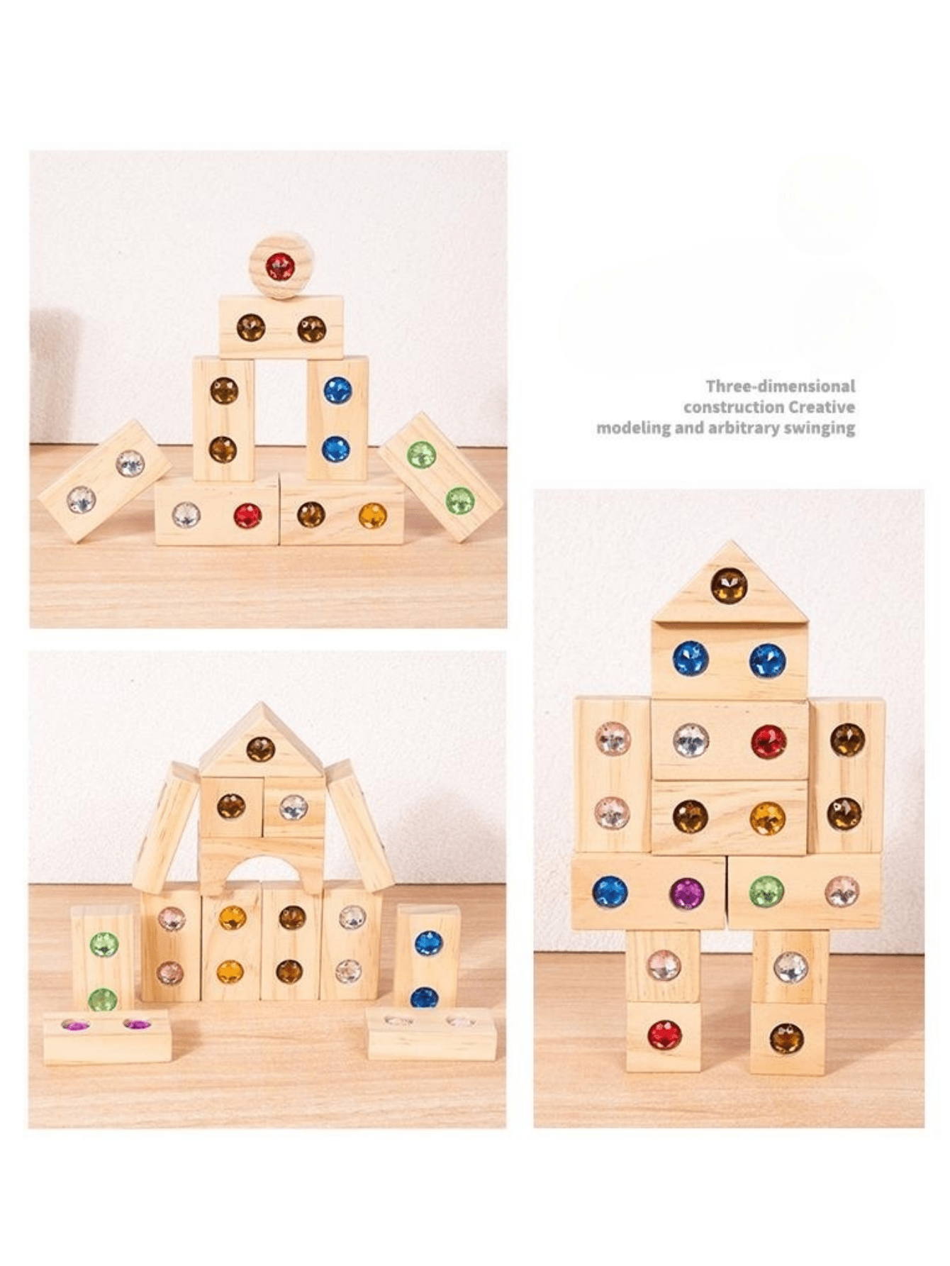 Natural Wood Color Unpainted Acrylic Building Blocks With Jewels, Large ...