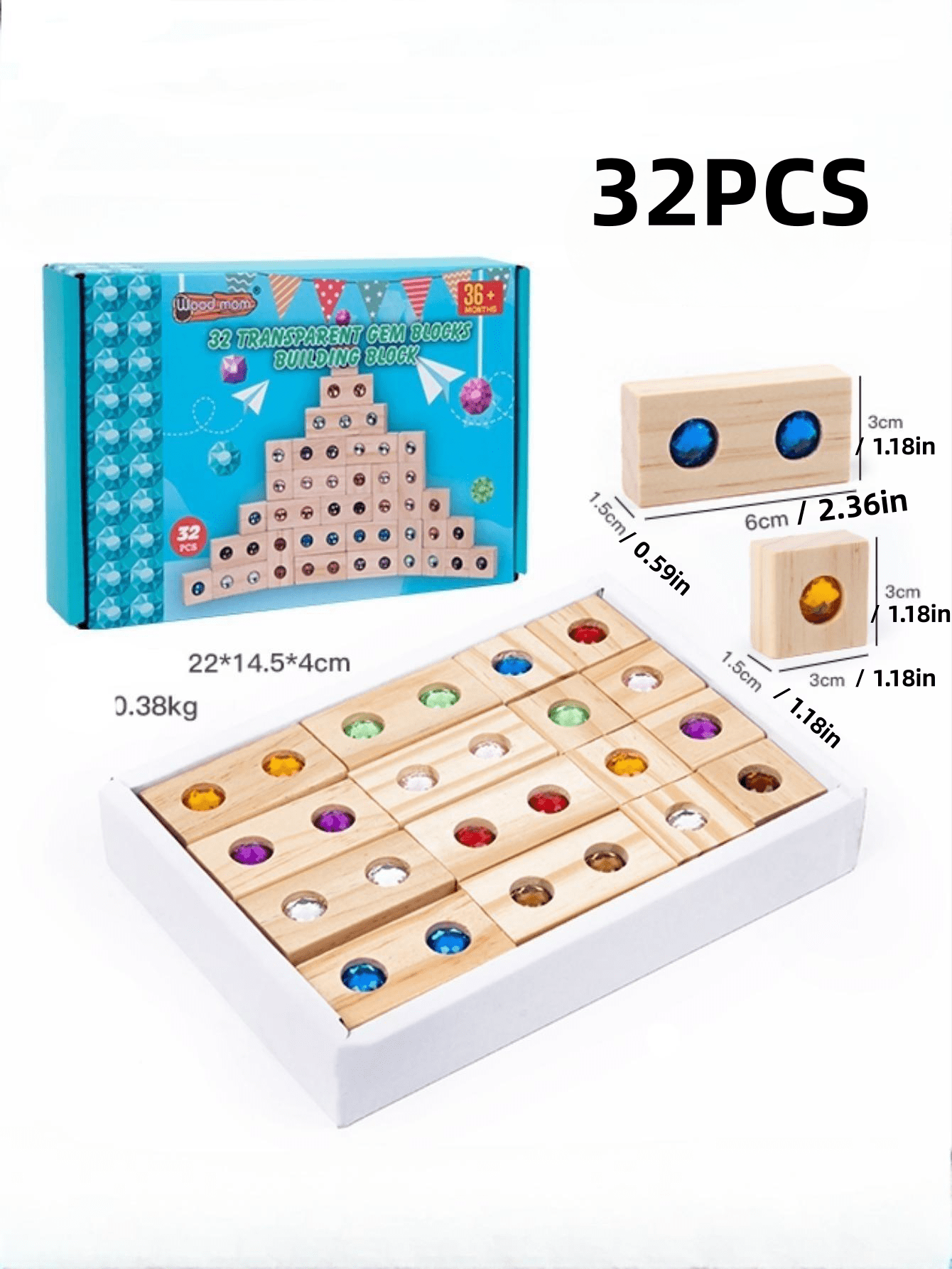 Natural Wood Color Unpainted Acrylic Building Blocks With Jewels, Large ...