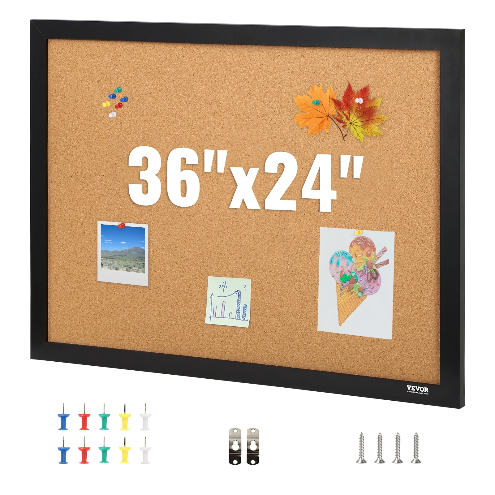 VEVOR 36x24 Inches Bulletin Board, Bulletin Board With MDF Sticker ...