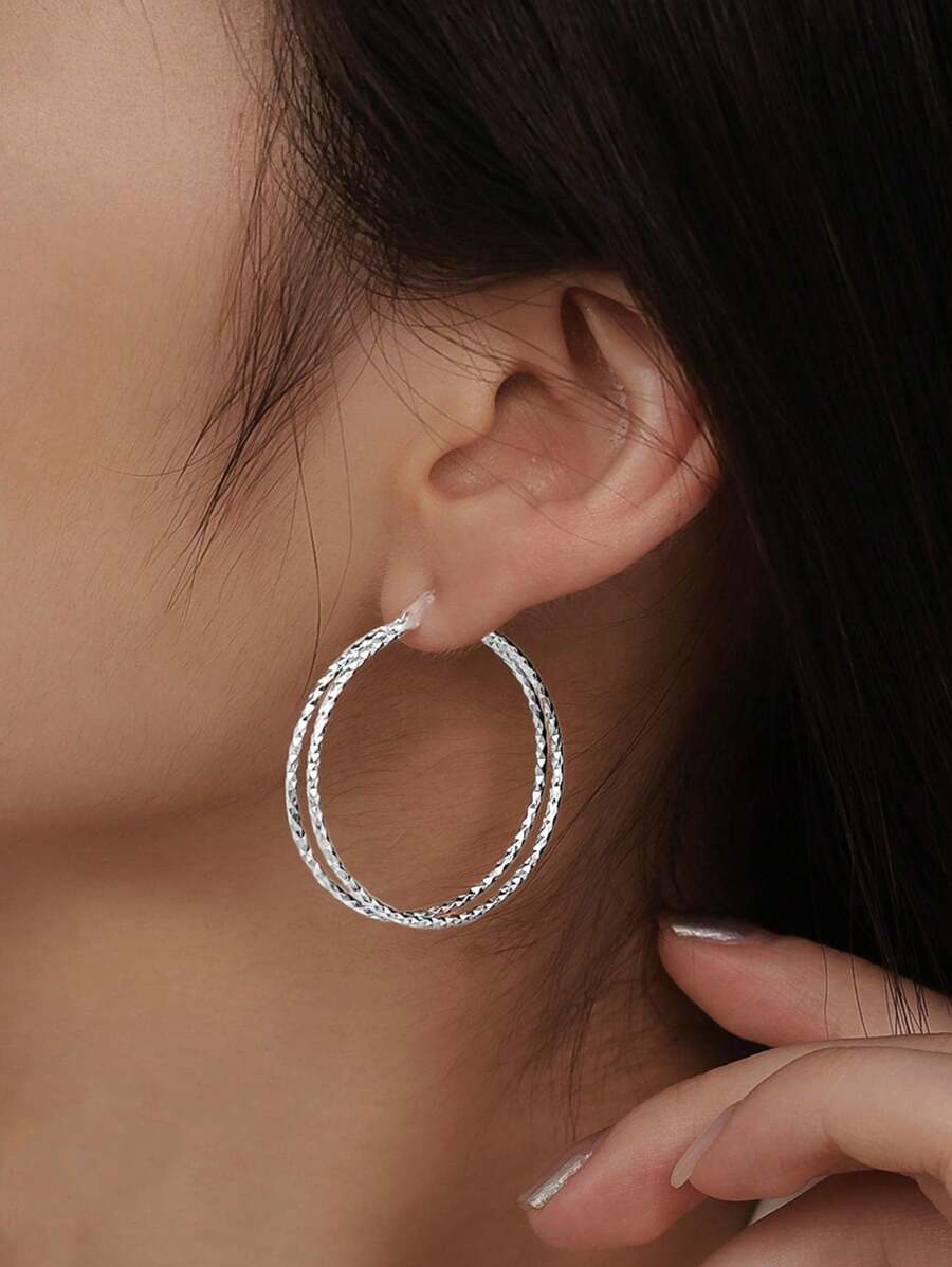 Minimalist Silver Layered Hoop Earrings | SHEIN USA