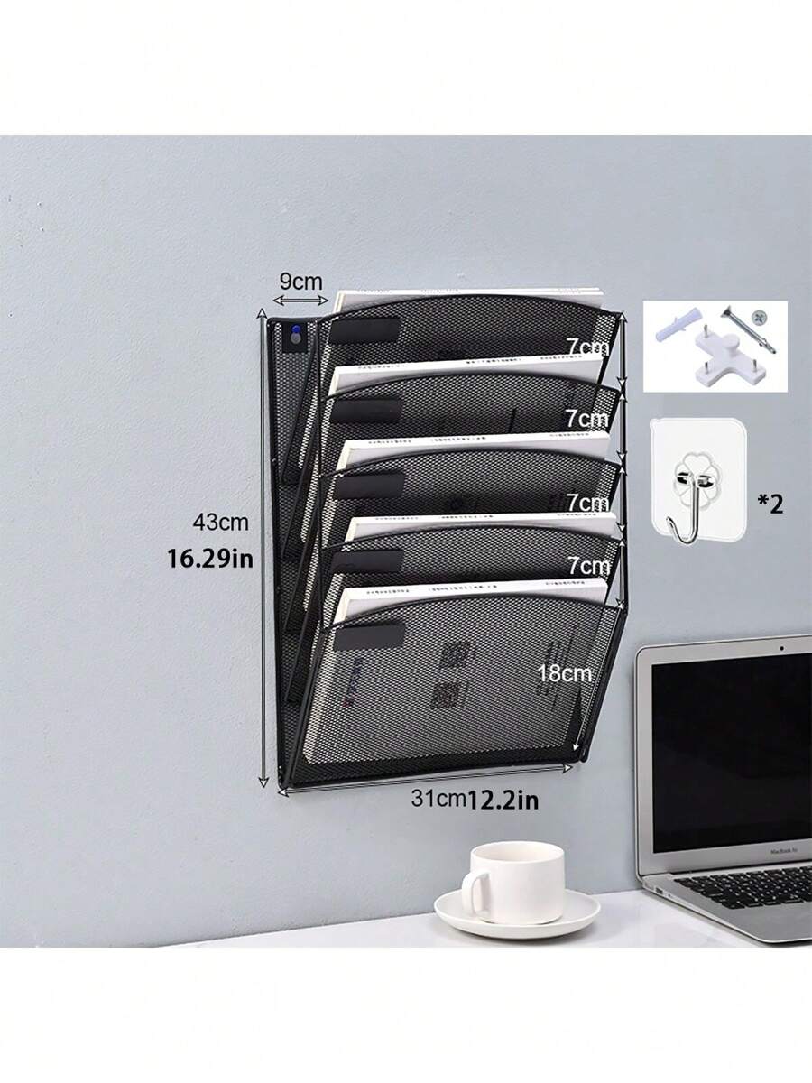 5-Tier Metal Mesh Wall Mounted File Holder,Hanging Wall File Holder ...