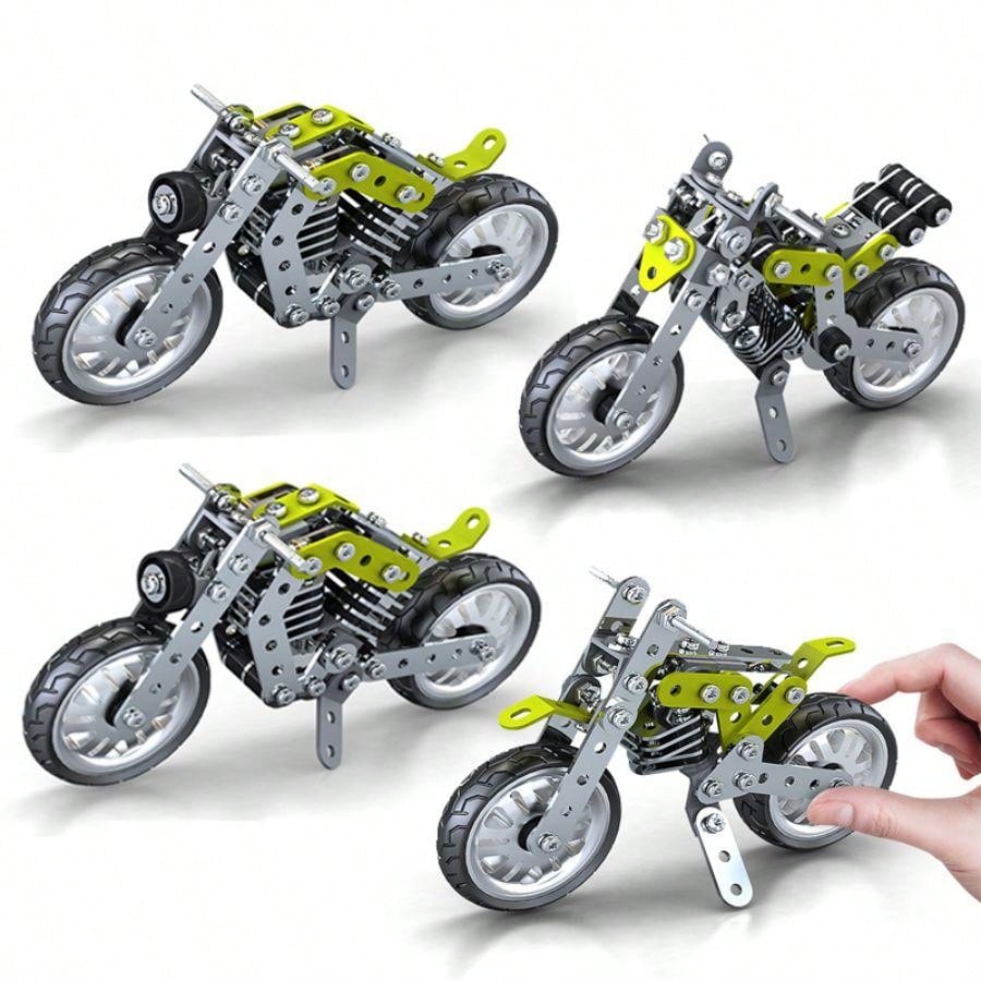 Metallic Motorcycle Assembly Building Blocks Toy With Screws & Nuts, 3d ...