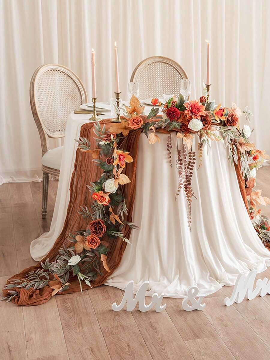 1pc Cheese Cloth Table Runner Wrinkle Tablecloth For Wedding, Bride ...