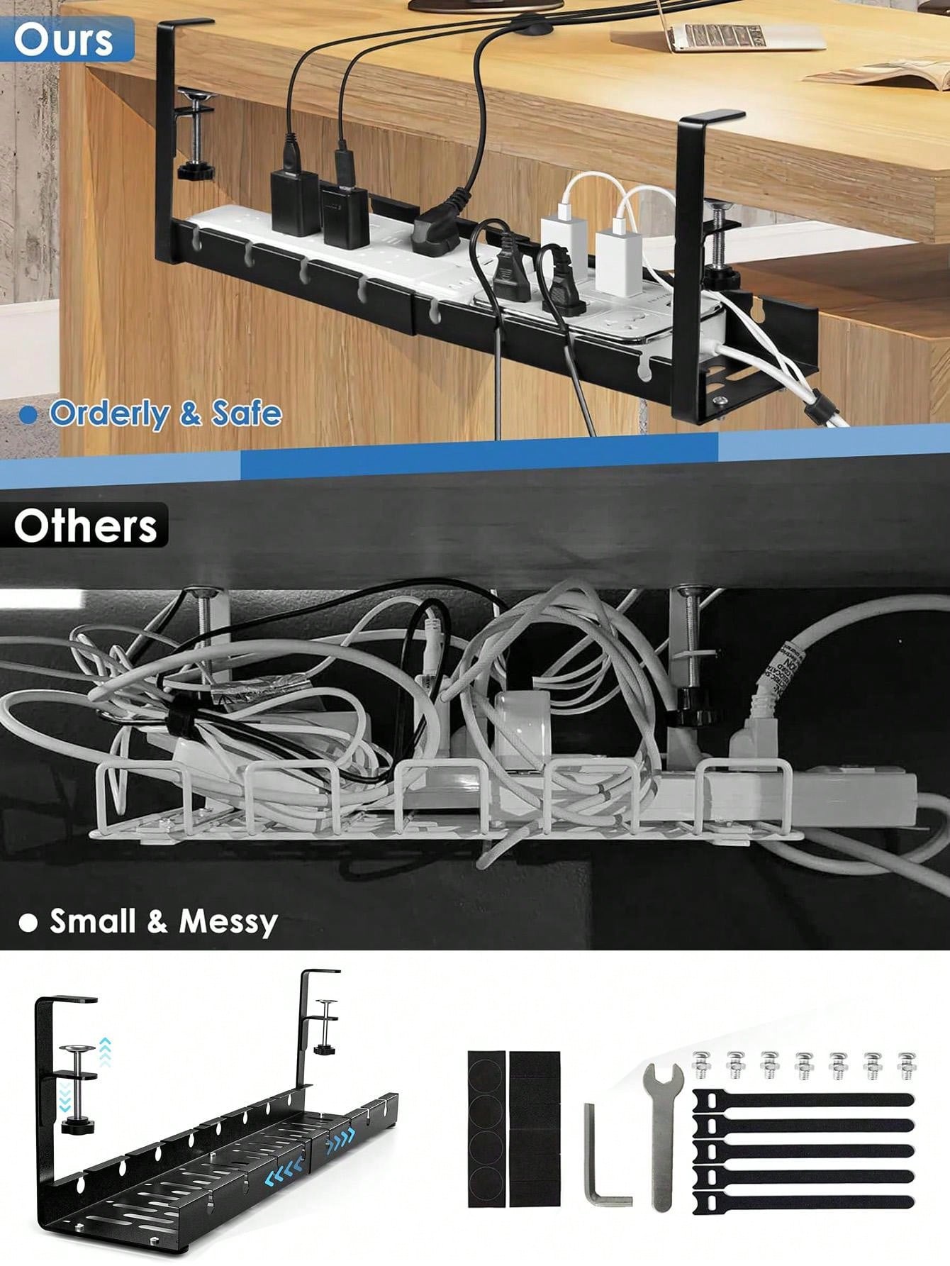 Hole-Free Retractable Under-Desk Cable Management Rack Plug-In Cable ...