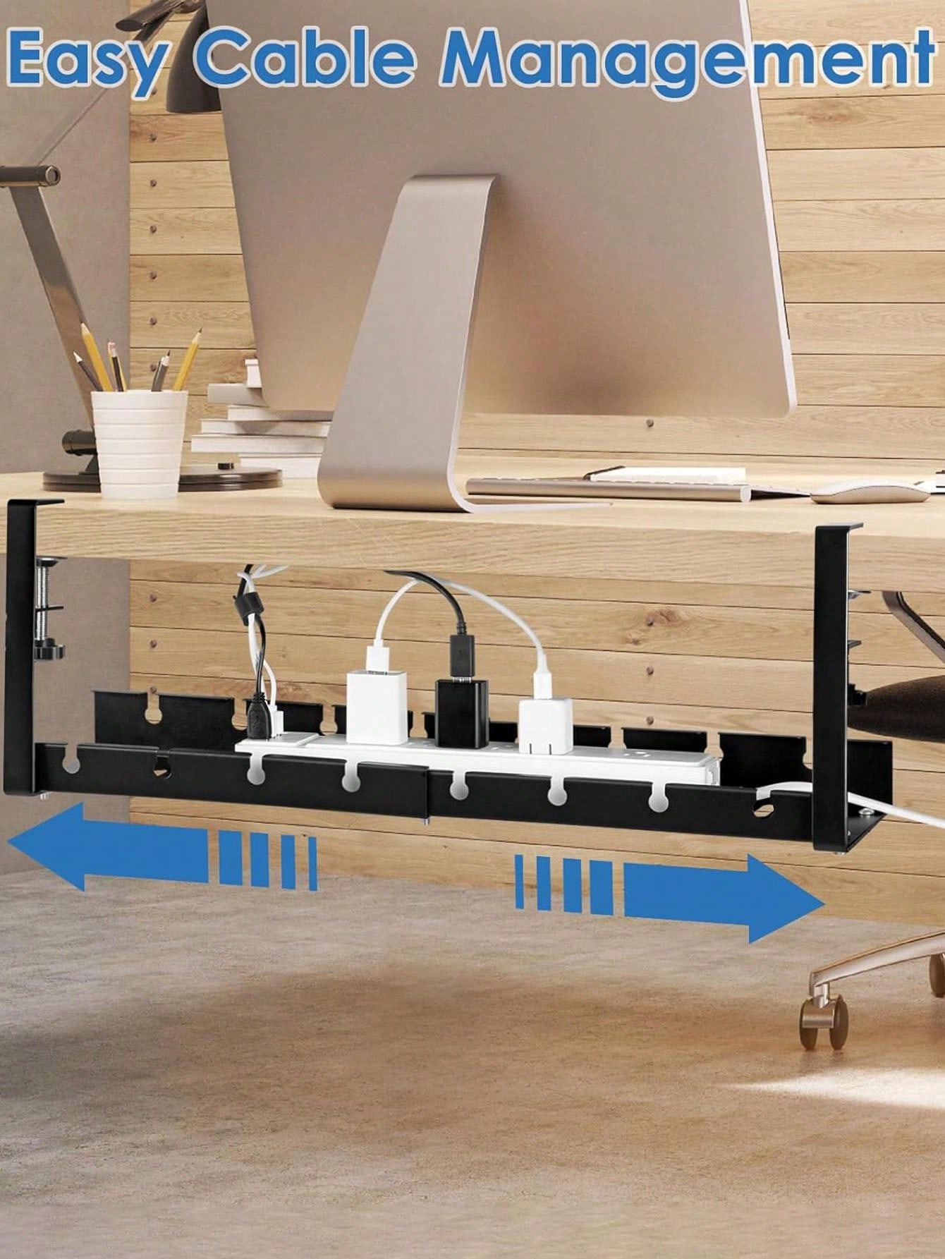 Hole-Free Retractable Under-Desk Cable Management Rack Plug-In Cable ...