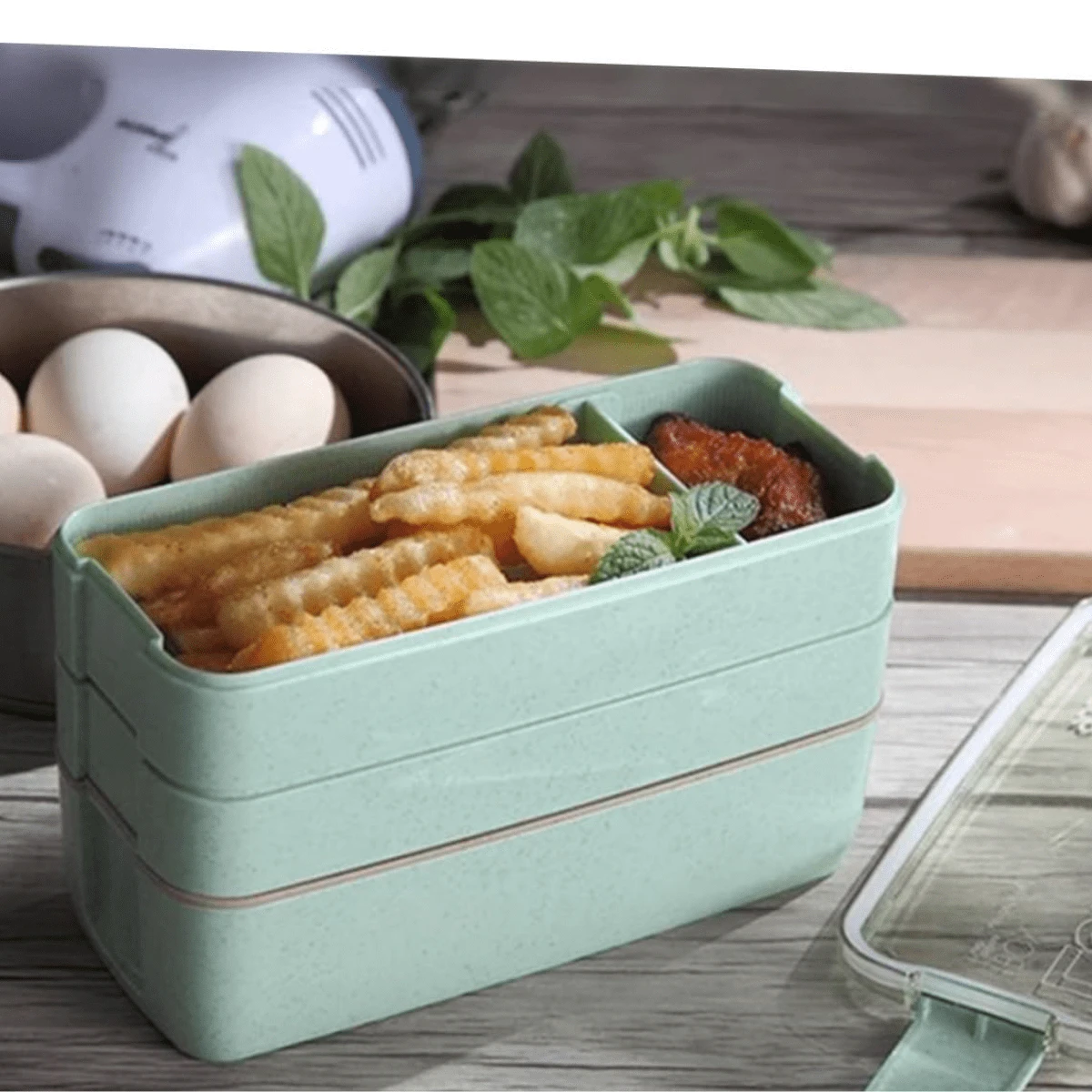 Lunch Box 3 Niveles Topper con Cuchara y Tenedor de Fibra de Trigo con ...