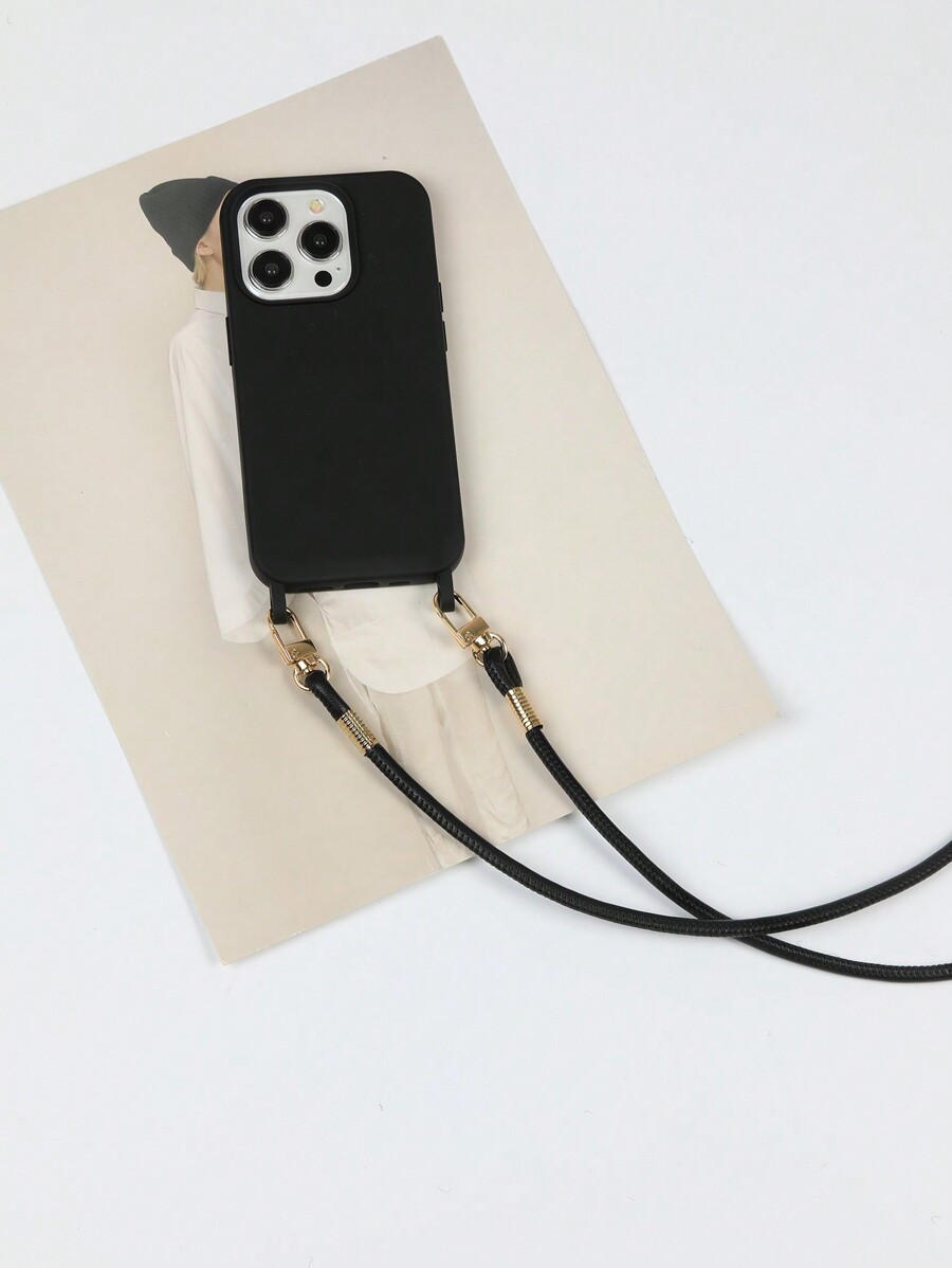 All Black Color Phone Case With Hand Made Lanyard Compatible With Apple ...