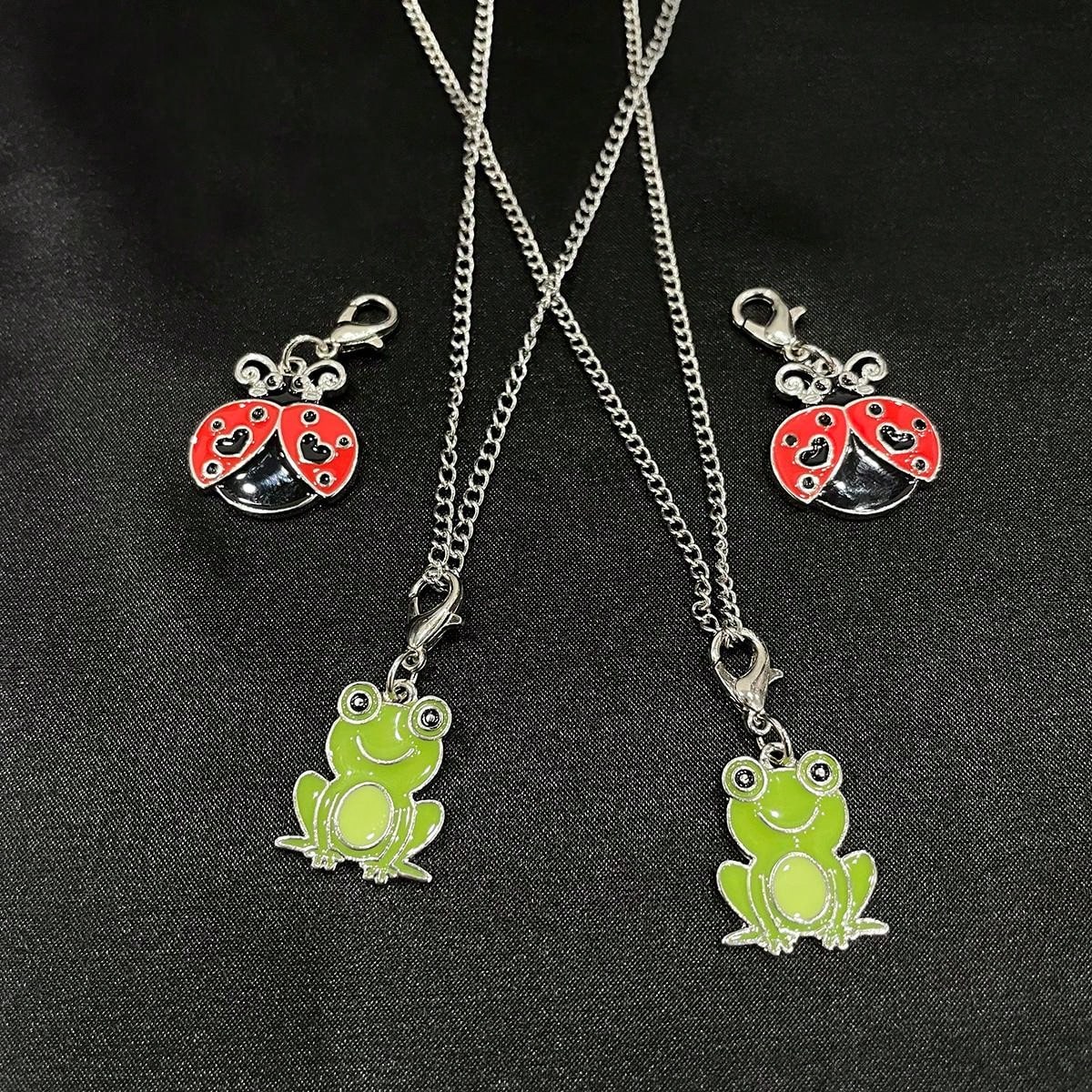 1 PC Cute Alloy Enamel Frog Charms Necklace With Replaceable Ladybug ...