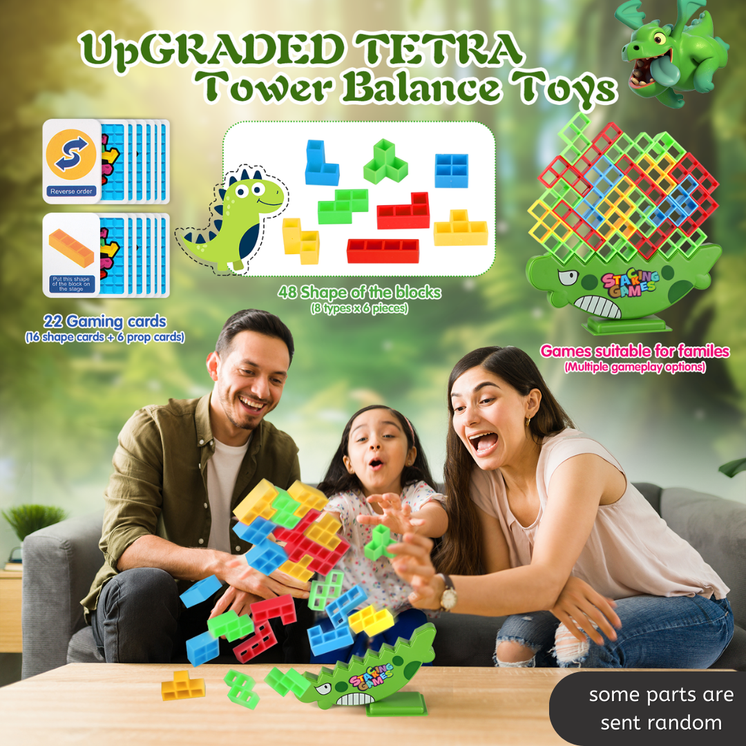 48 Pcs Dinosaurs Tetra Tower Game, Stack Attack Block Puzzle Game ...