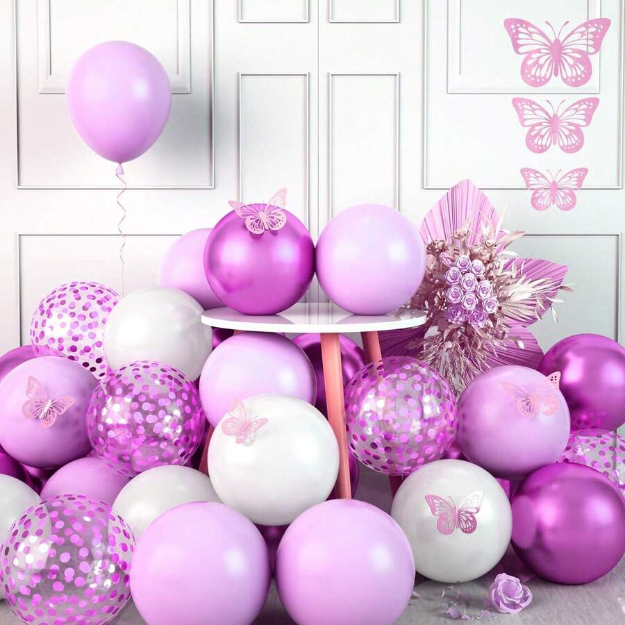 30pcs 12 Inches Luxury Party Balloons Set In Metallic Purple, White ...