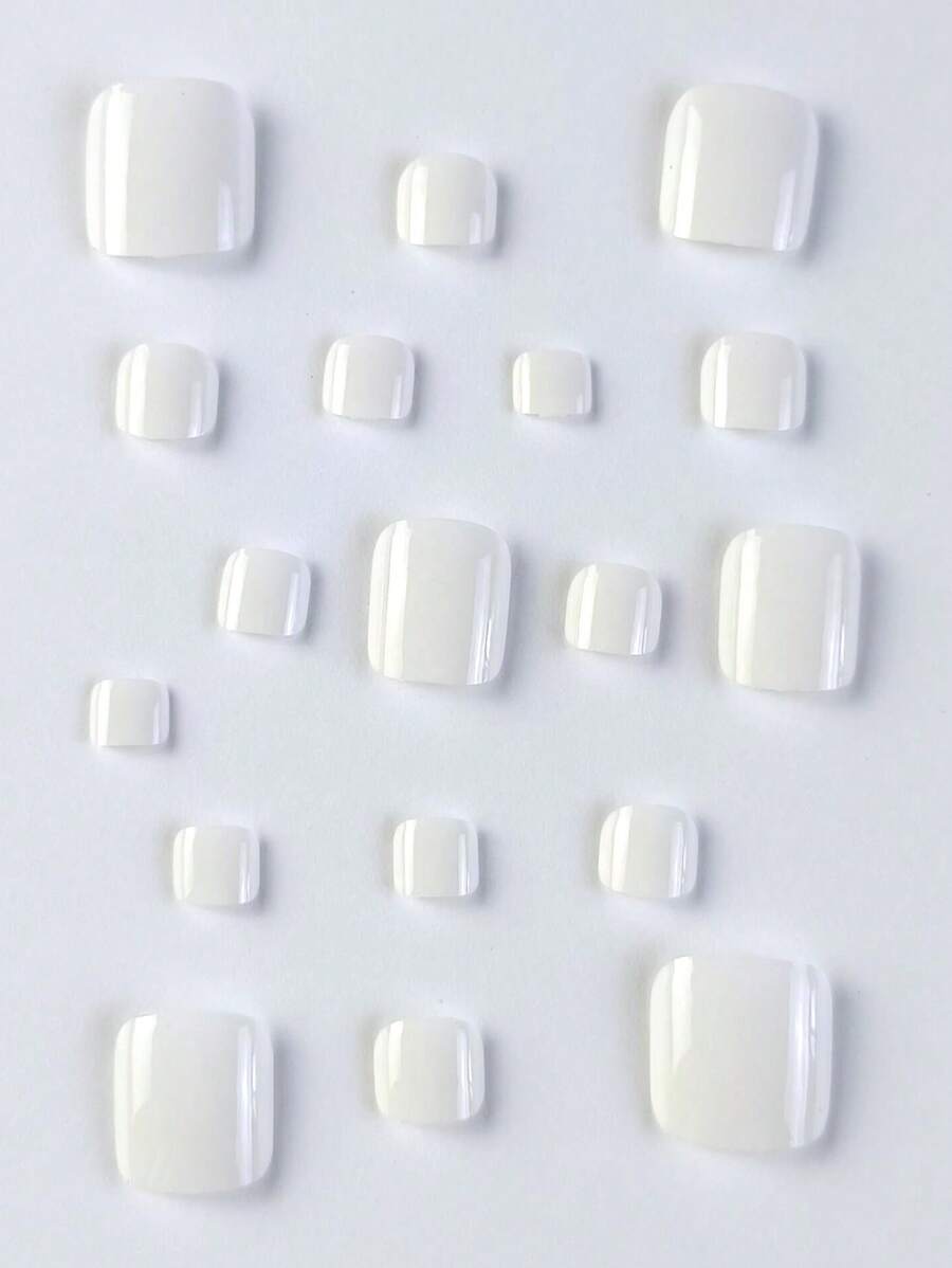 Upgrade Your Style Short Square Shape White Nail Tips Set With Glitters ...