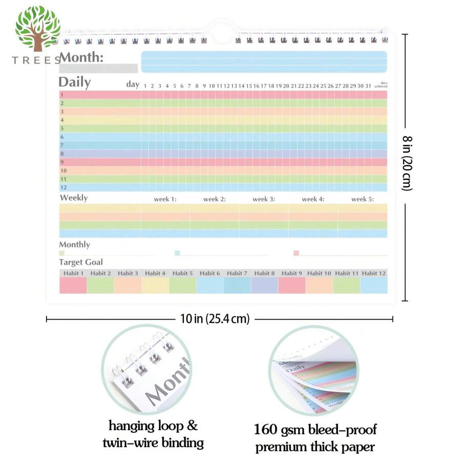 Habit Tracker Calendar Spiral Binding Habit Journal With 12 Different ...