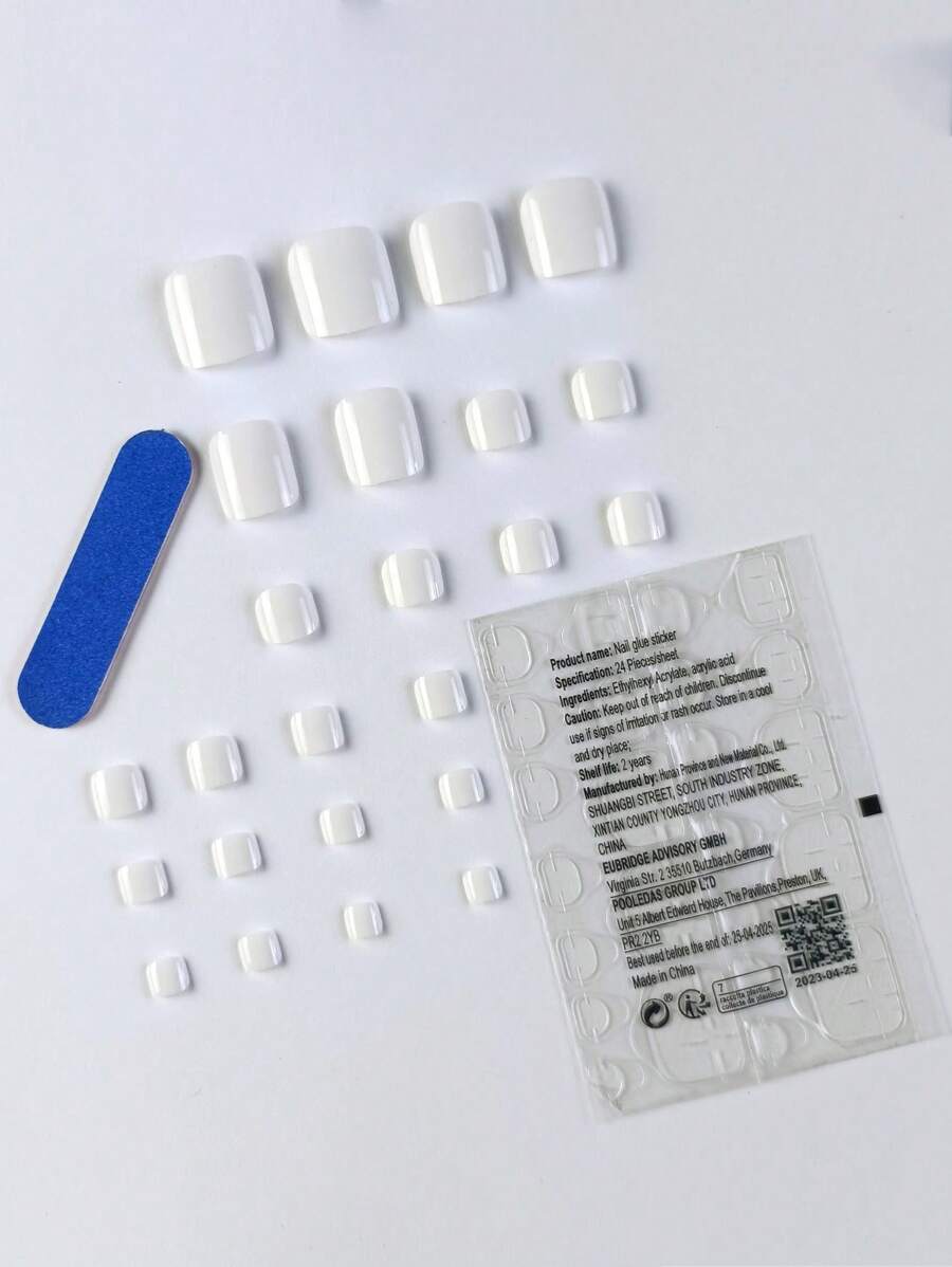 Upgrade Your Style Short Square Shape White Nail Tips Set With Glitters ...