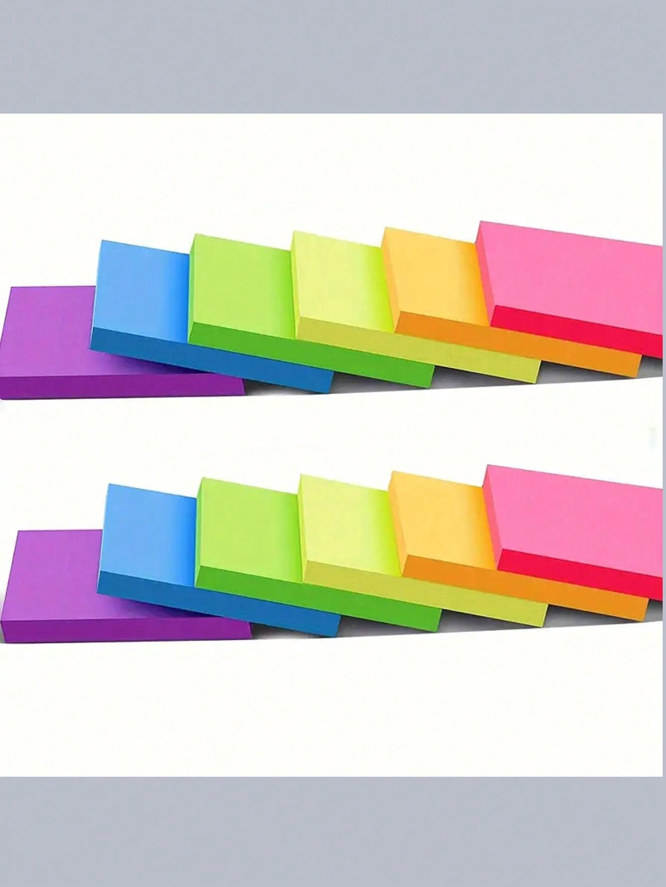 12 Books Fluorescent Sticky Notes (600 Sheets In Total), Colored Memo ...