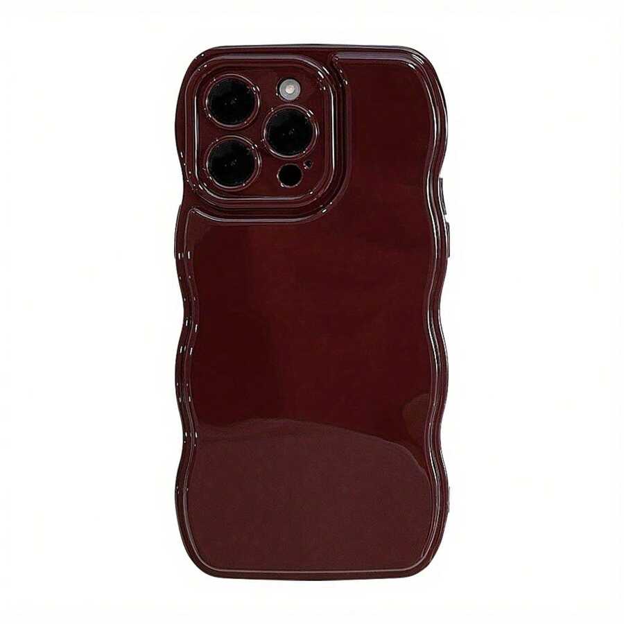 Premium Wavy Edge Solid Color Vintage Burgundy Phone Case Tpu Silicone ...