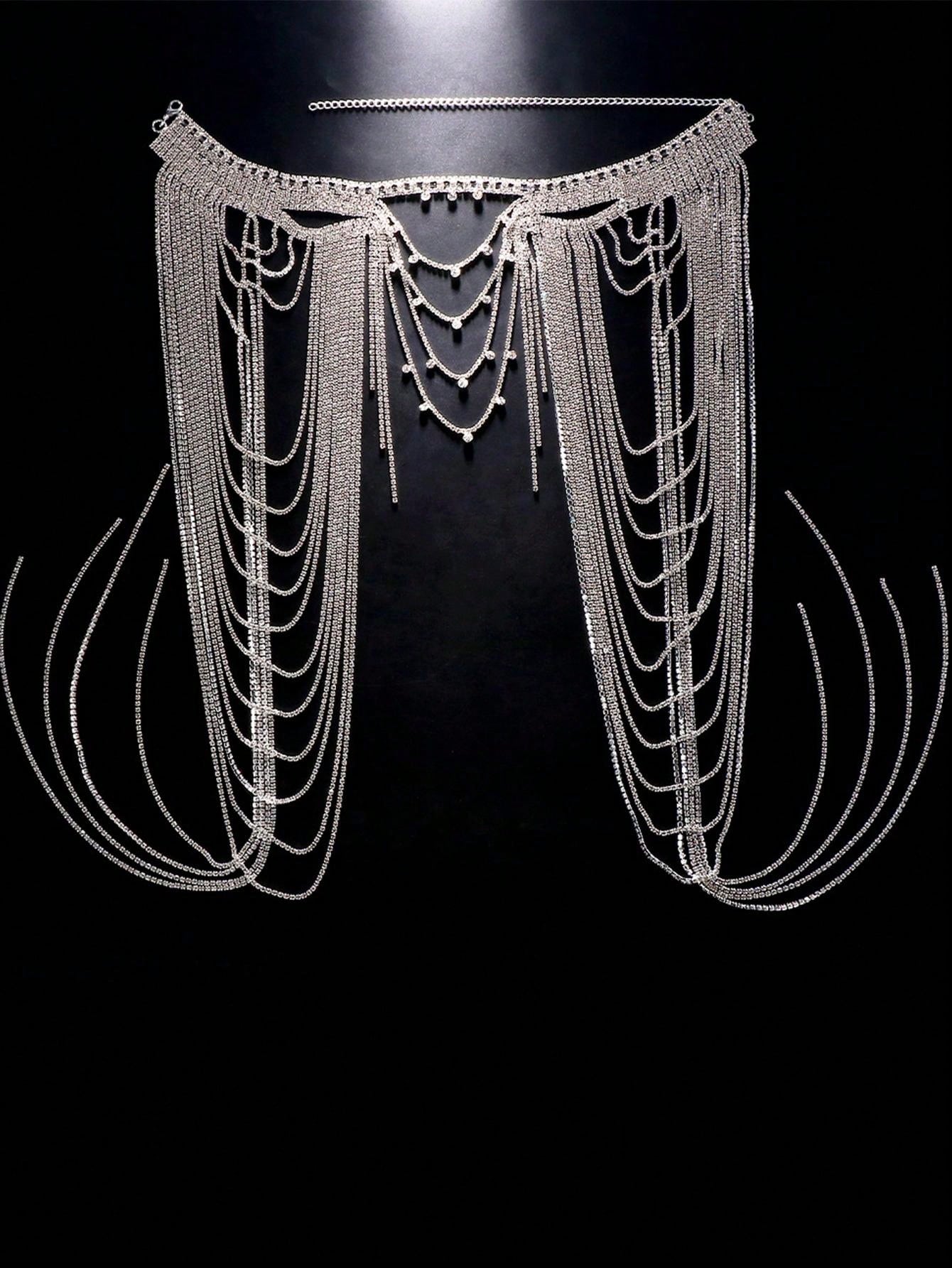 1pc New Design Rhinestone Body Chain With Multilayer Tassel Shoulder ...